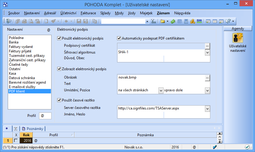 Uživatelské nastavení
